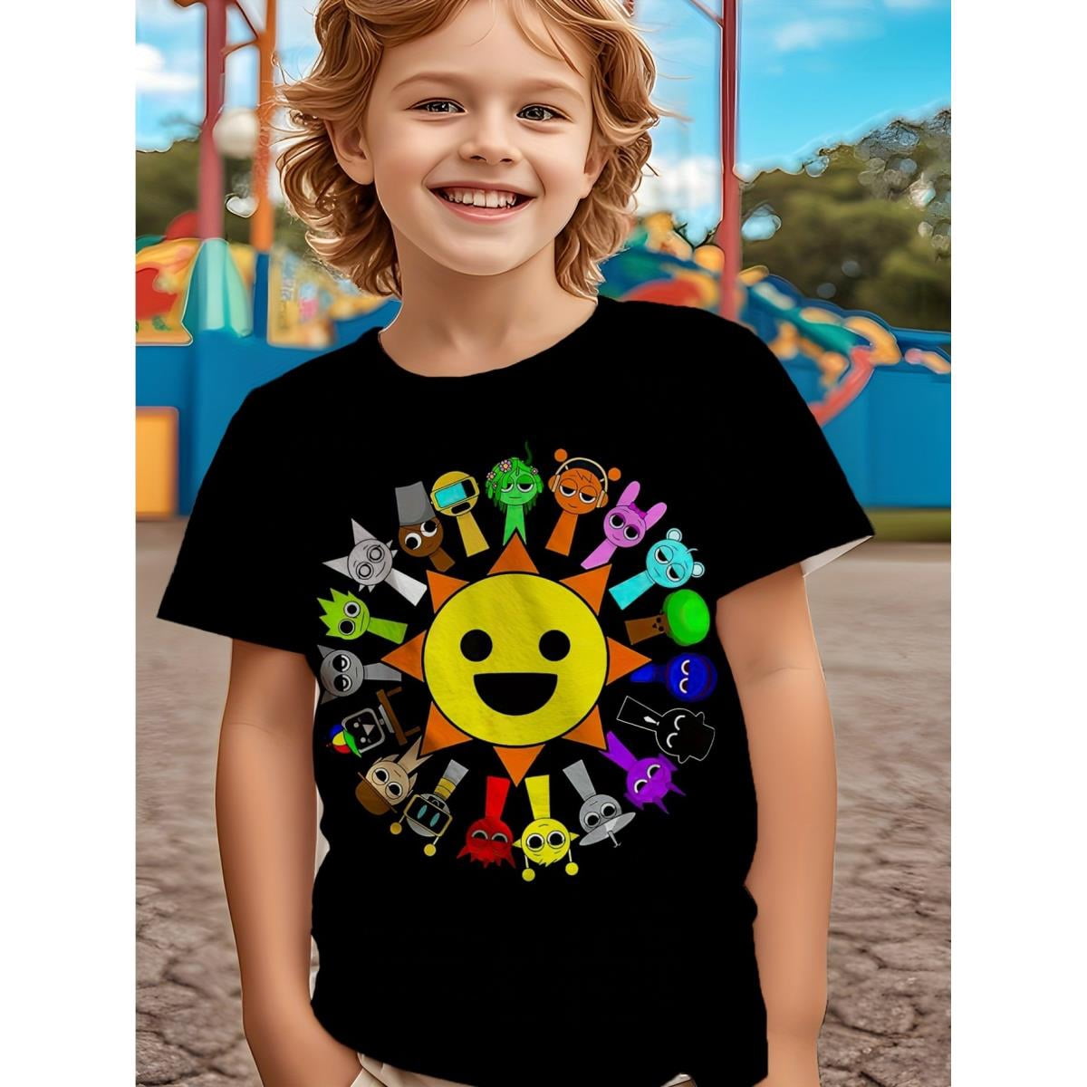 Boys' "SPRUNKI" Cartoon Characters 3D Print T-Shirt - Casual Crew Neck ...