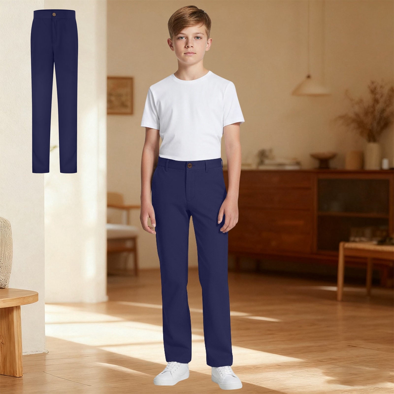 Boys School Uniform Pants Straight Pants with Pockets Pull on Chino ...