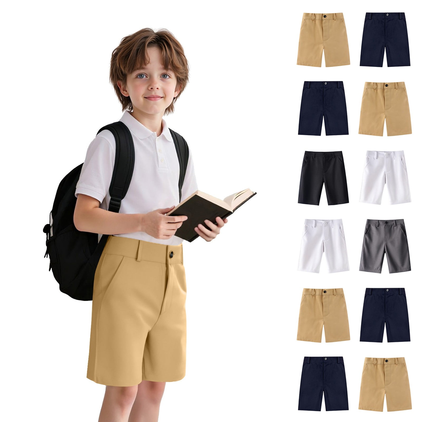 Boys' School Uniform Performance Short White Size 8-9Y - Walmart.com