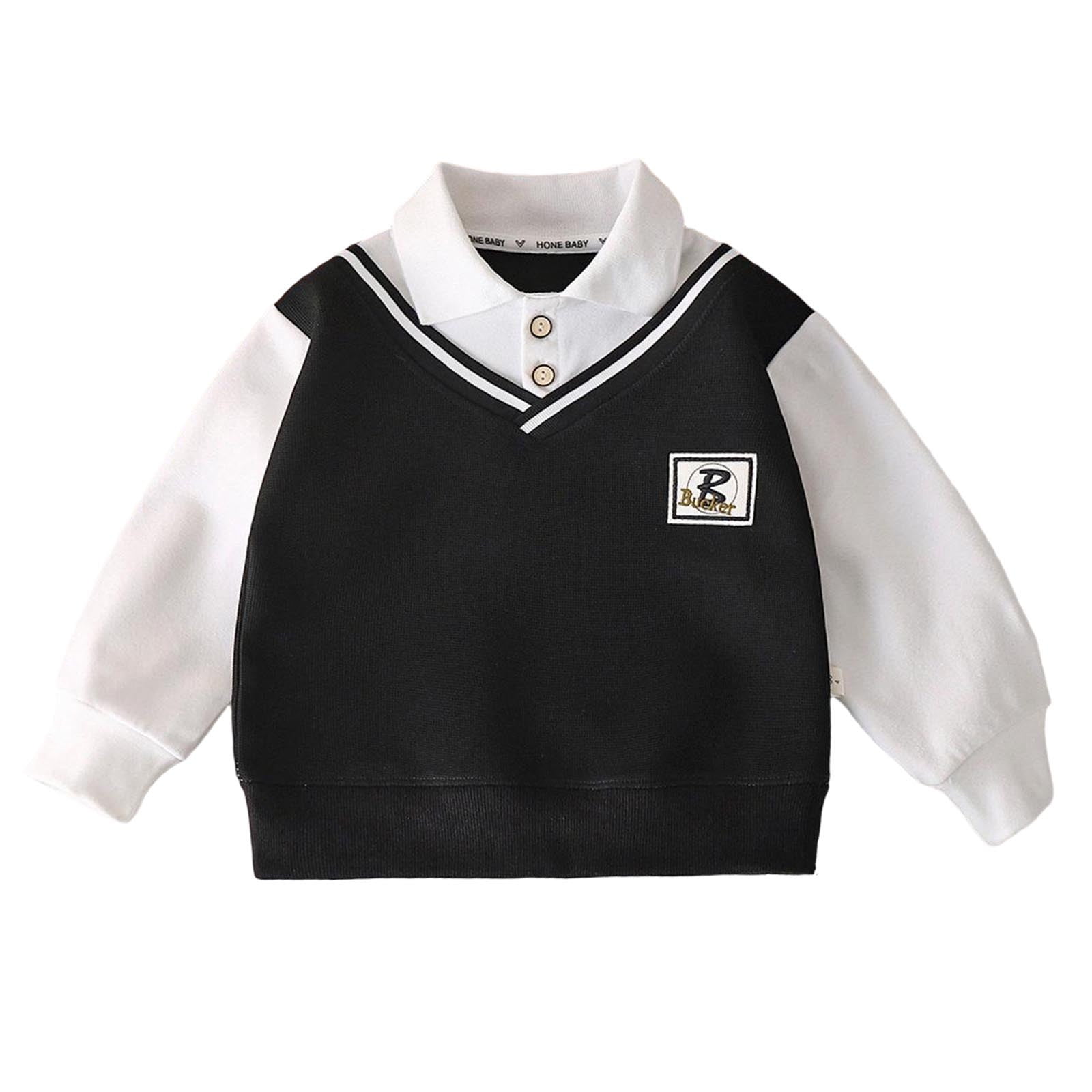 Boys School Uniform Shirts Lapel Button Long Sleeve Fake Two Piece ...