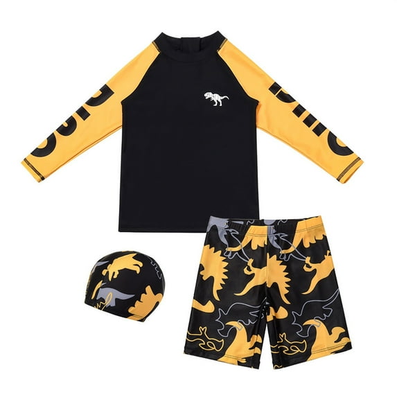 Boys Separate Swimwear Set With Dinosaur Print Long Sleeved Sun ...