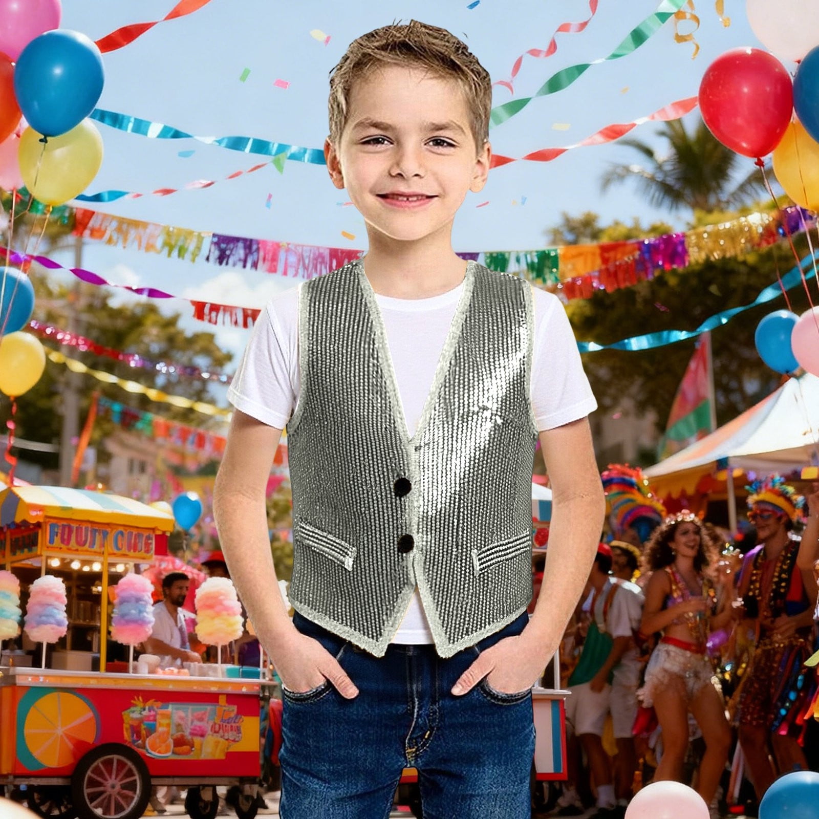 Boys Sequin Carnival Vest Glitter Party Wear Sleeveless Tank Top for ...