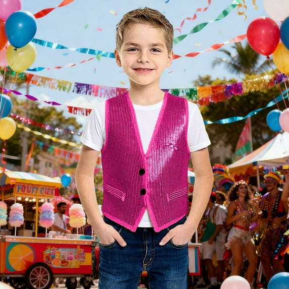 Boys Sequin Carnival Vest Glitter Party Wear Sleeveless Tank Top for ...