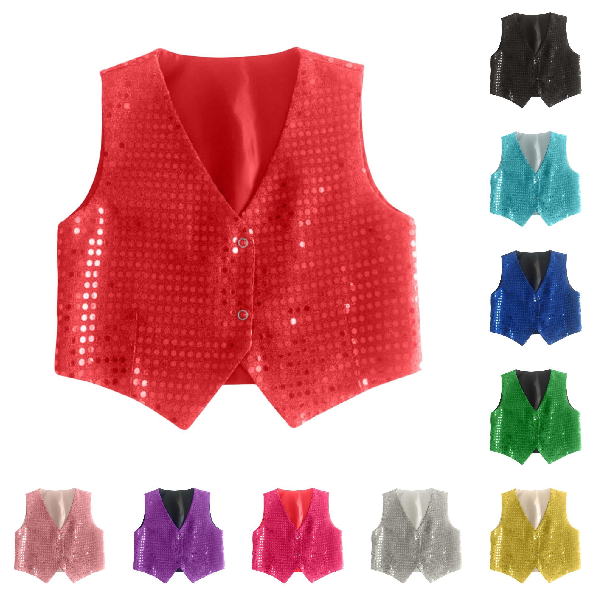 Boys Sequin Performance Vest, Sparkling Stage Waistcoat for Hip Hop ...
