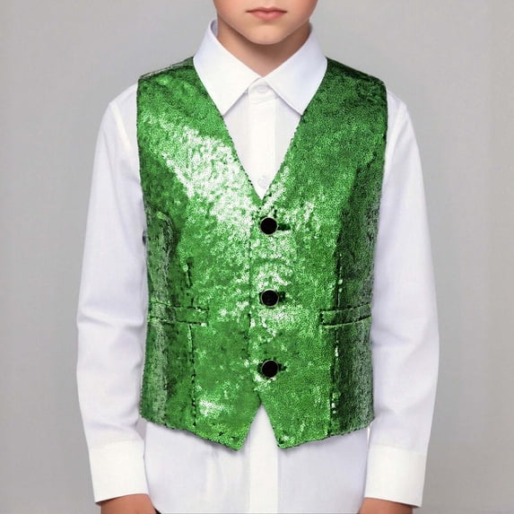 Boys Sequin Vest V-Neck Green Vest Boys Girls Singing Group Show ...