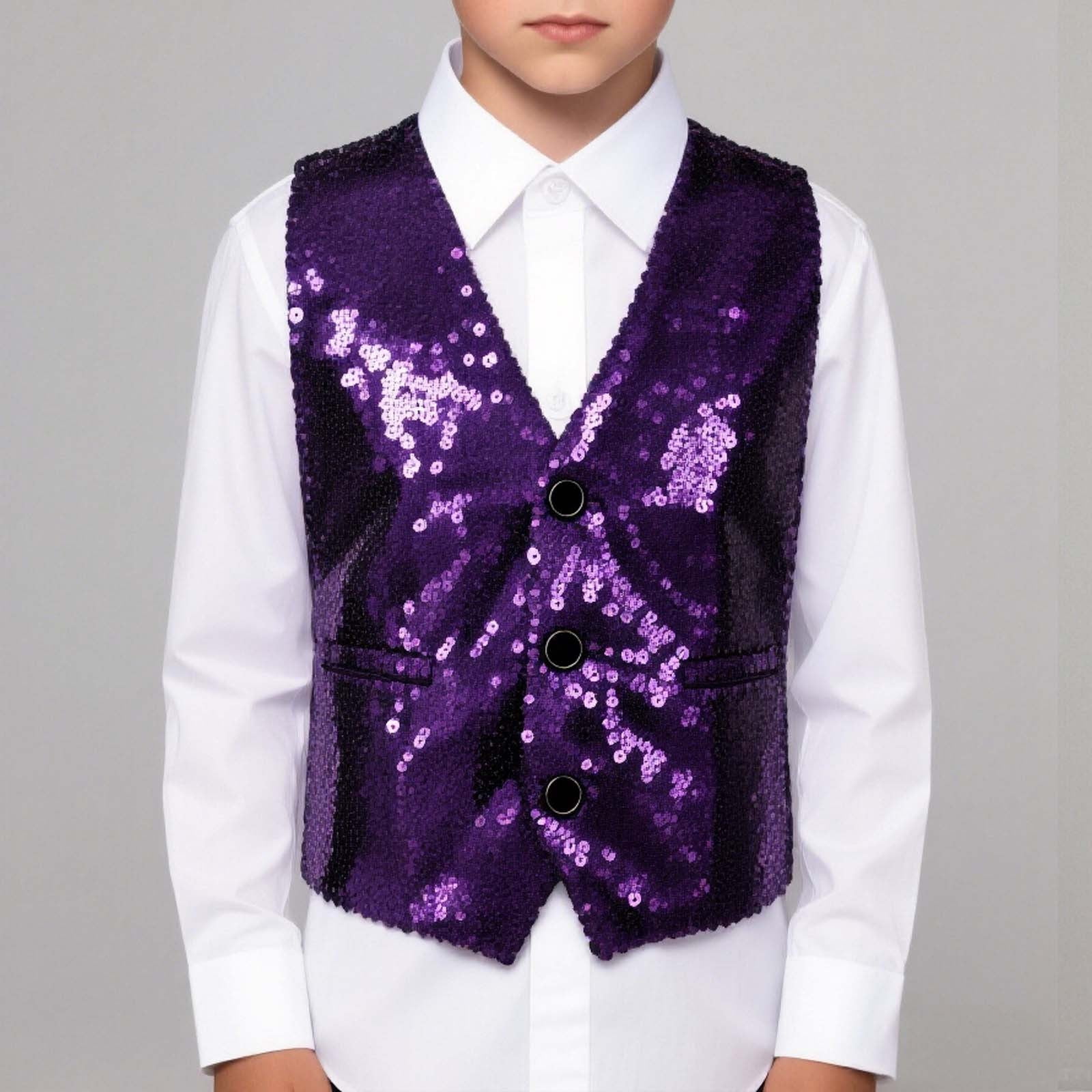 Boys Sequin Vest V-Neck Purple Shiny Dance Vest for Boys Boys Girls ...
