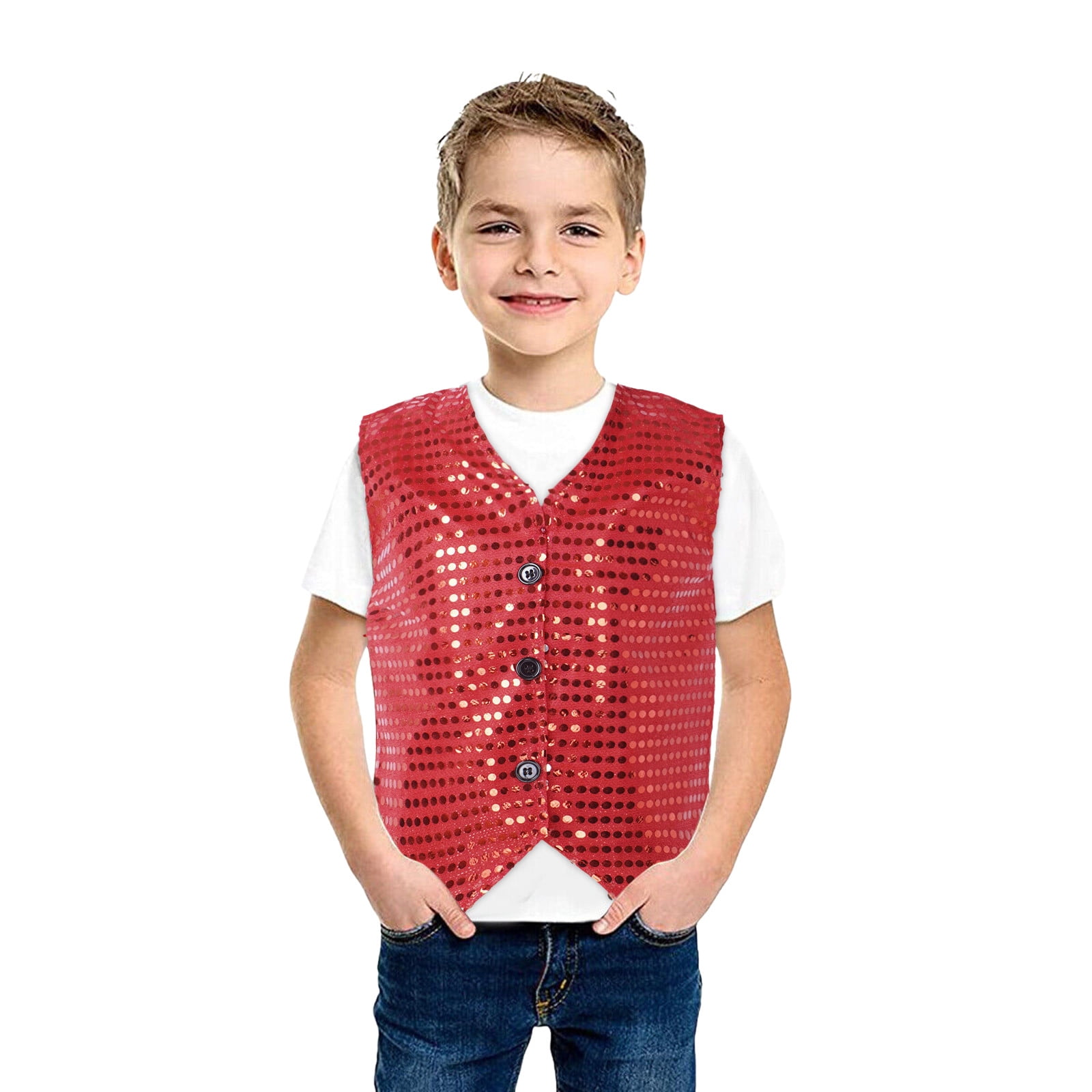 Boys Sequins Jazz Hop Street Dance Vest Jacket Sparkly Sequins Button ...