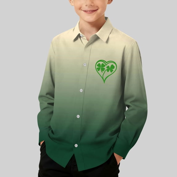Boys Shamrock Shirt Long Sleeve Button Down for St Patricks Day Kids ...