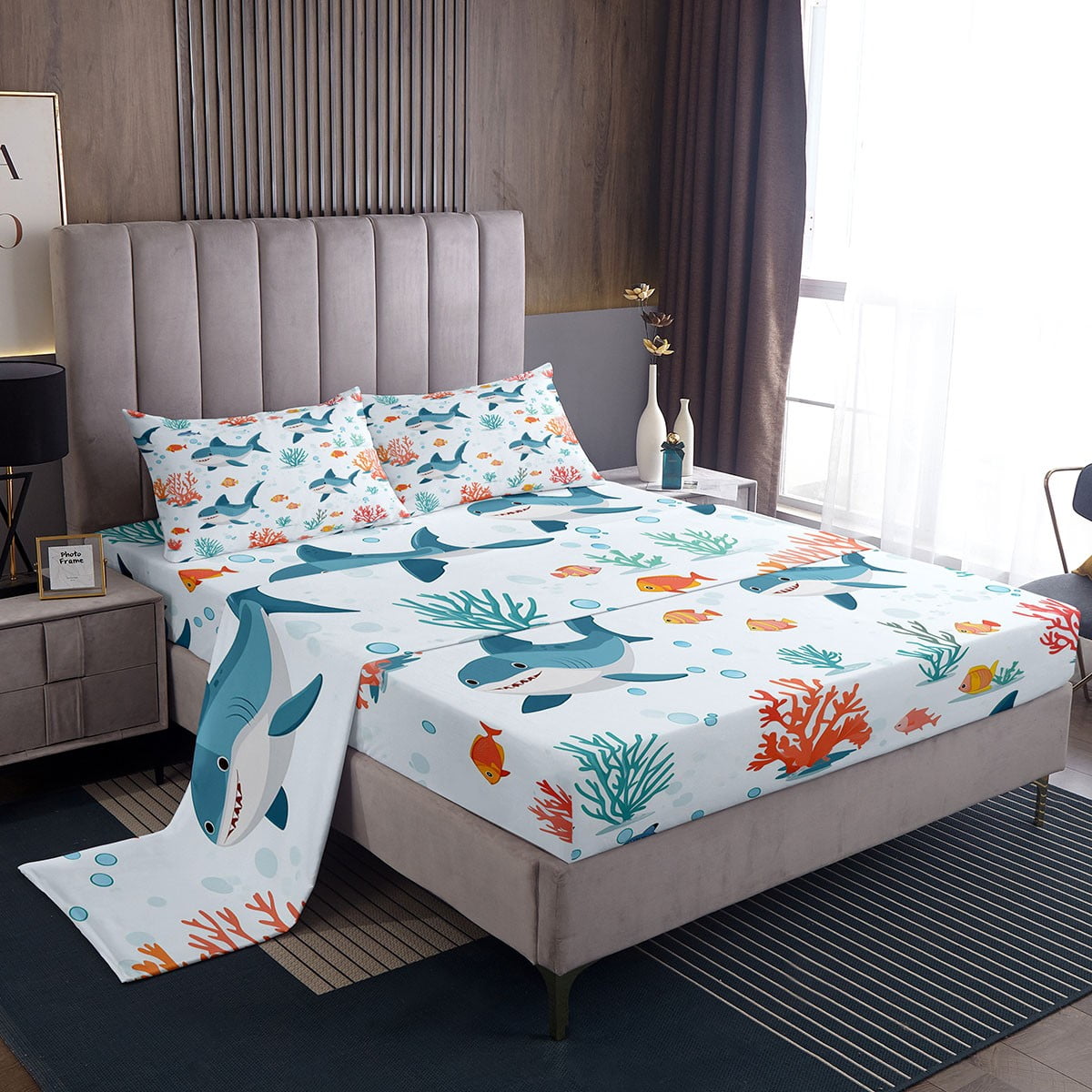 Boys Shark Sheets Twin Size Ocean Sealife Bed Sheets for Girls Teens ...