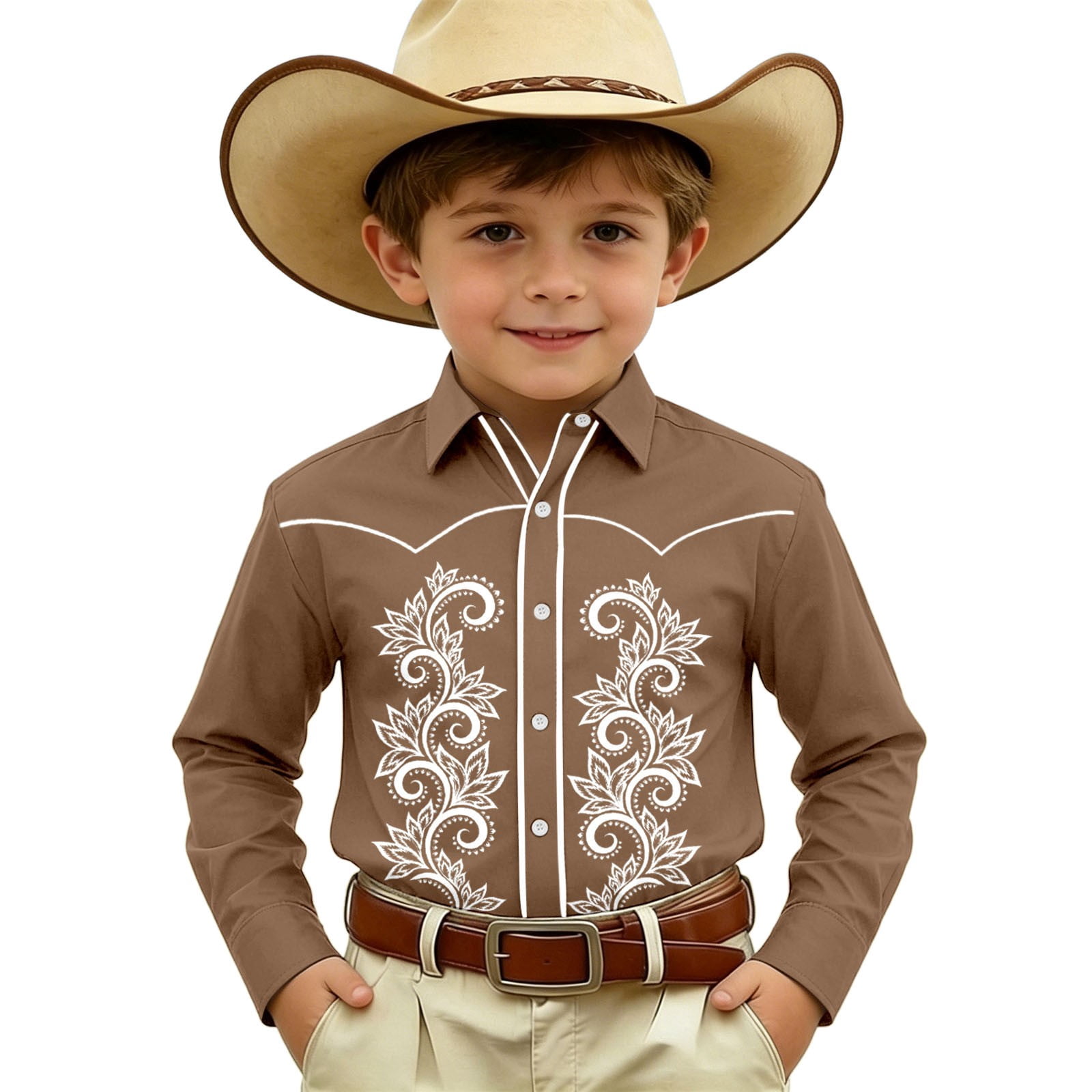 Boys Shirt Boys Western Denim Shirt Print Turn Down Collar Long Sleeve ...