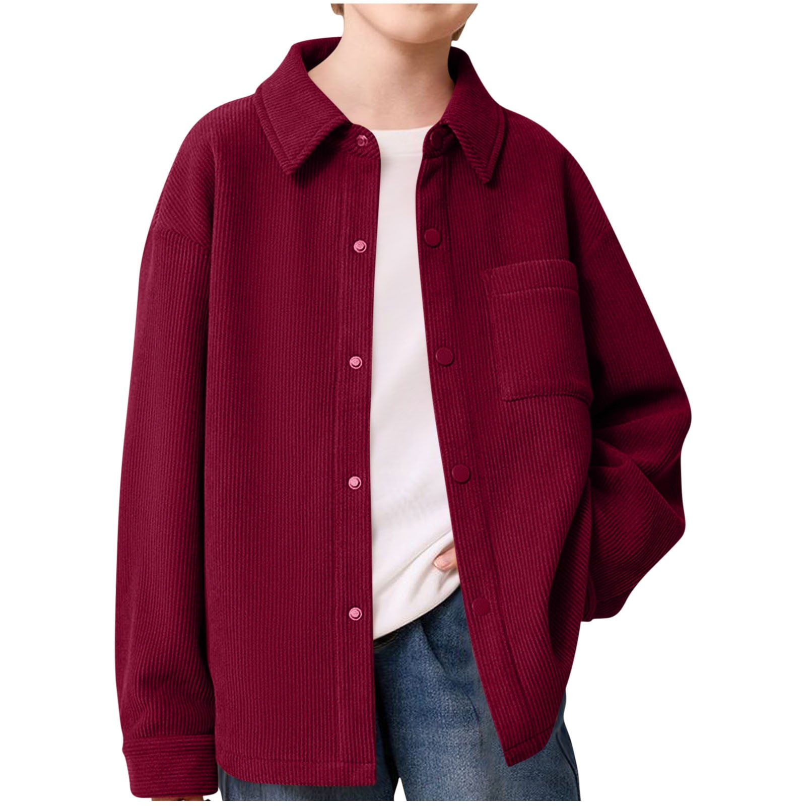 Boys Shirt Jackets Lapel Button Down Long Sleeve Solid Color Corduroy ...