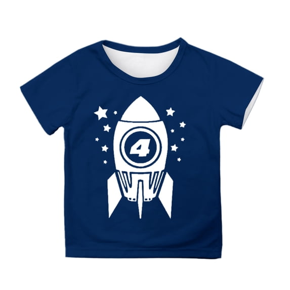 Boys Shirt Round Neck Birthday Print Fabric Sneakers Tees for Boys,Blue ...