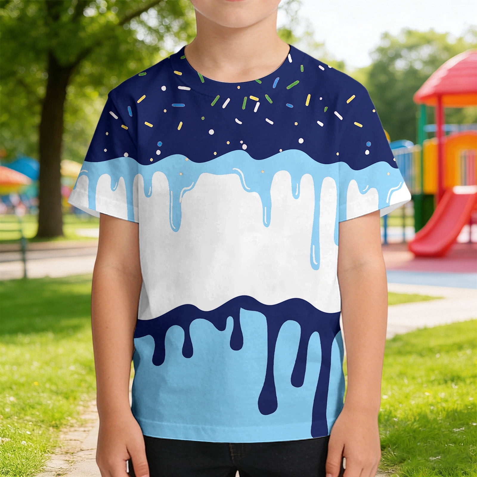 Boys Shirt Size 2-3Y Children Ice Cream Cherry Print Crew Neck Short ...