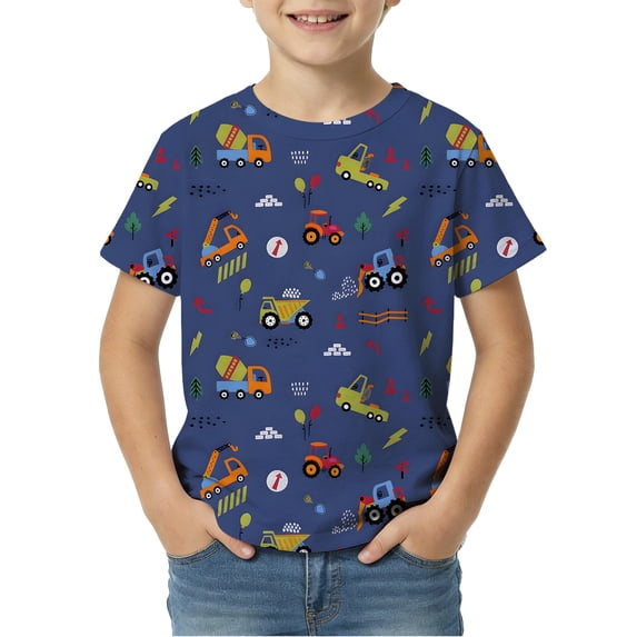 Boys Shirt Size 2-3Y Youth Construction Vehicle Print Short Sleeve Crew ...