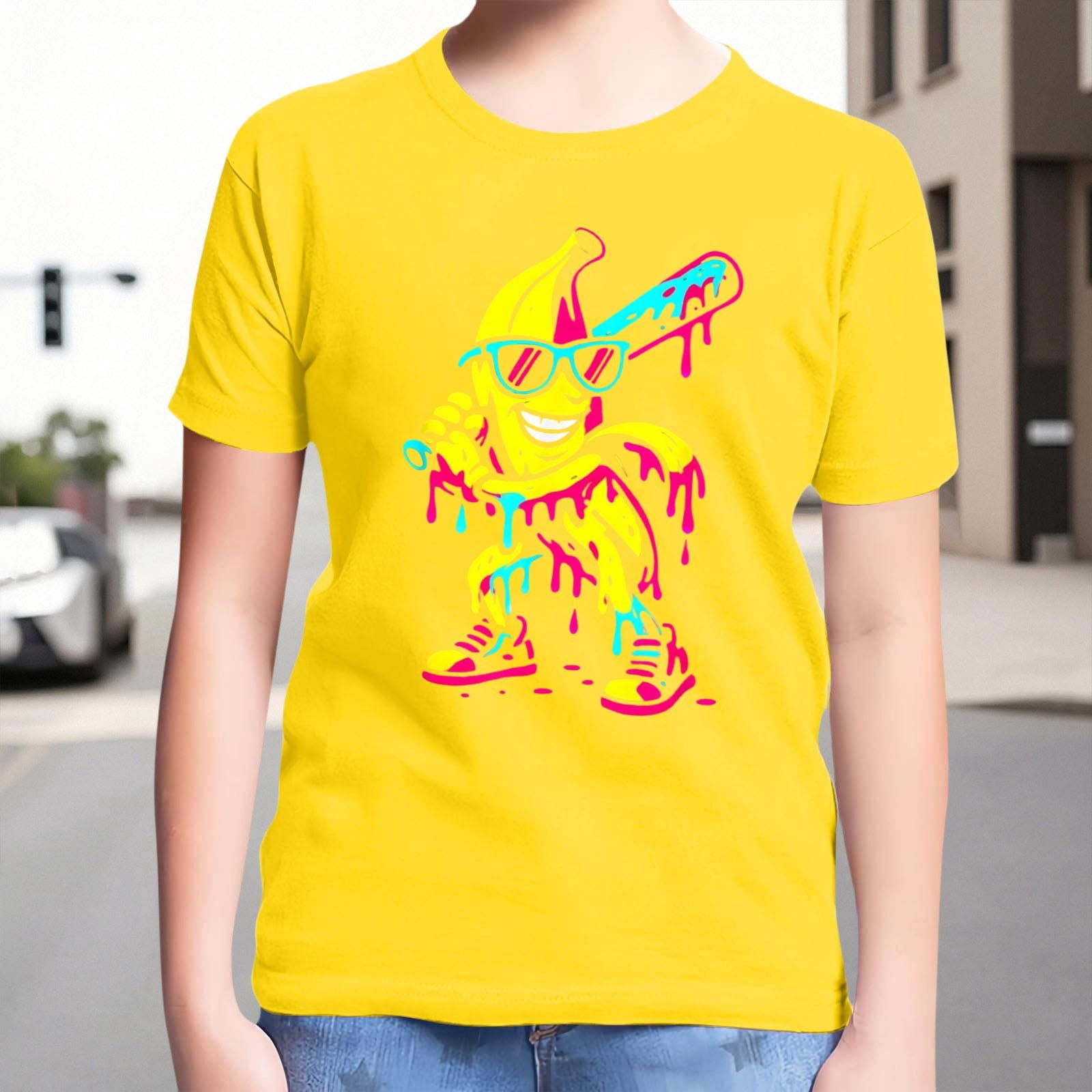 Boys Shirt Size 3-4Y Kids Banana Baseball Print Short Sleeve Crewneck ...