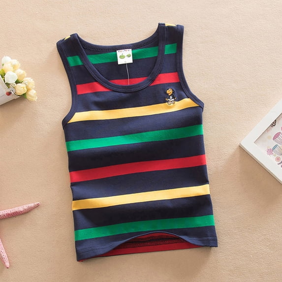 Boys Shirt Size 3-4Y Youth Striped Print Crew Neck Sleeveless Stretchy ...