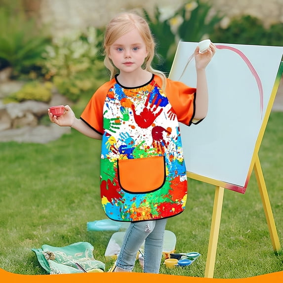 Boys Shirt Washable Fabric Sleeved Pocket Accent Art Apron Unisex Kids ...