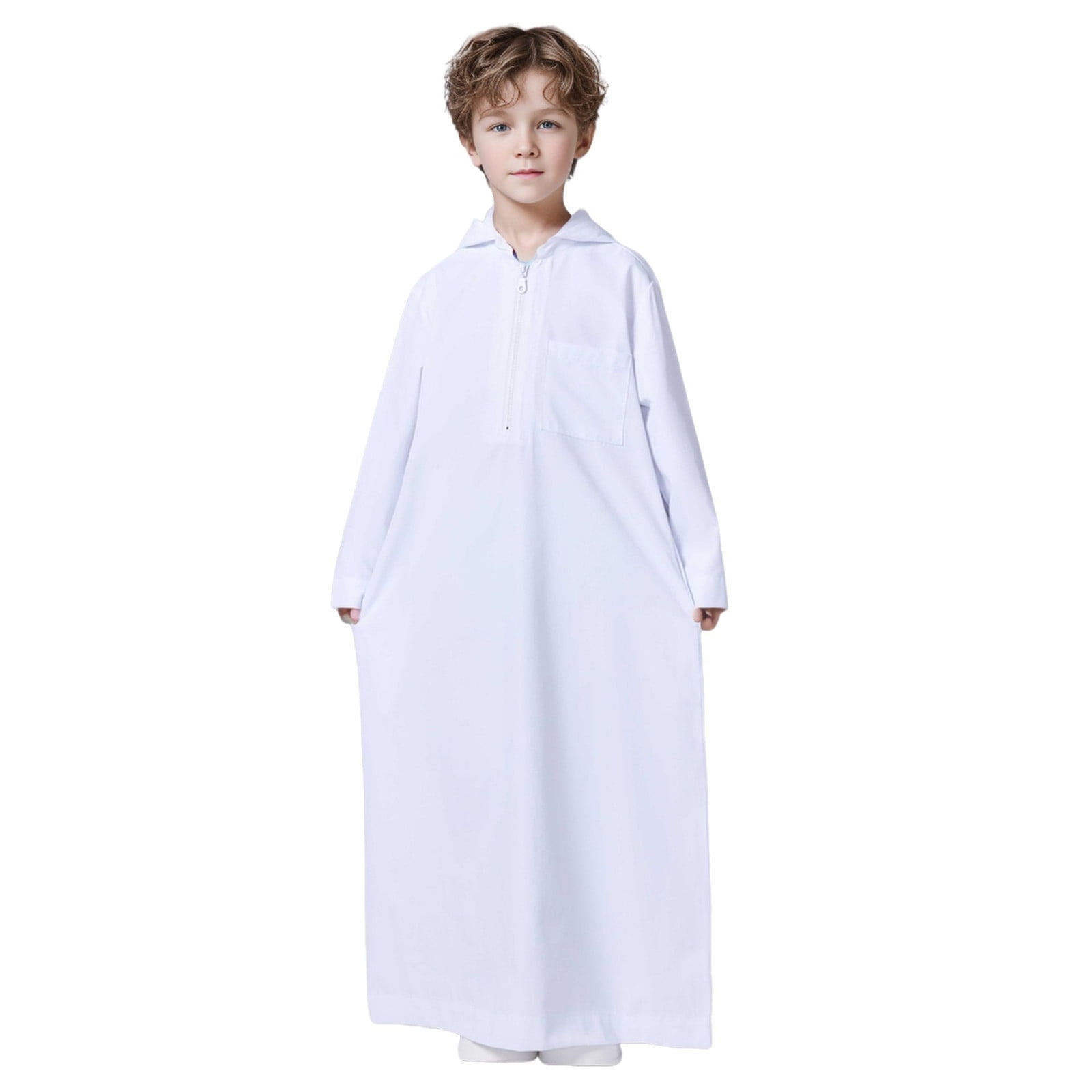 Boys Shirts,Arabic Thobe for Kids Long Sleeve Hooded Kaftan Robe Embroidery Zipper Up Tunic ...