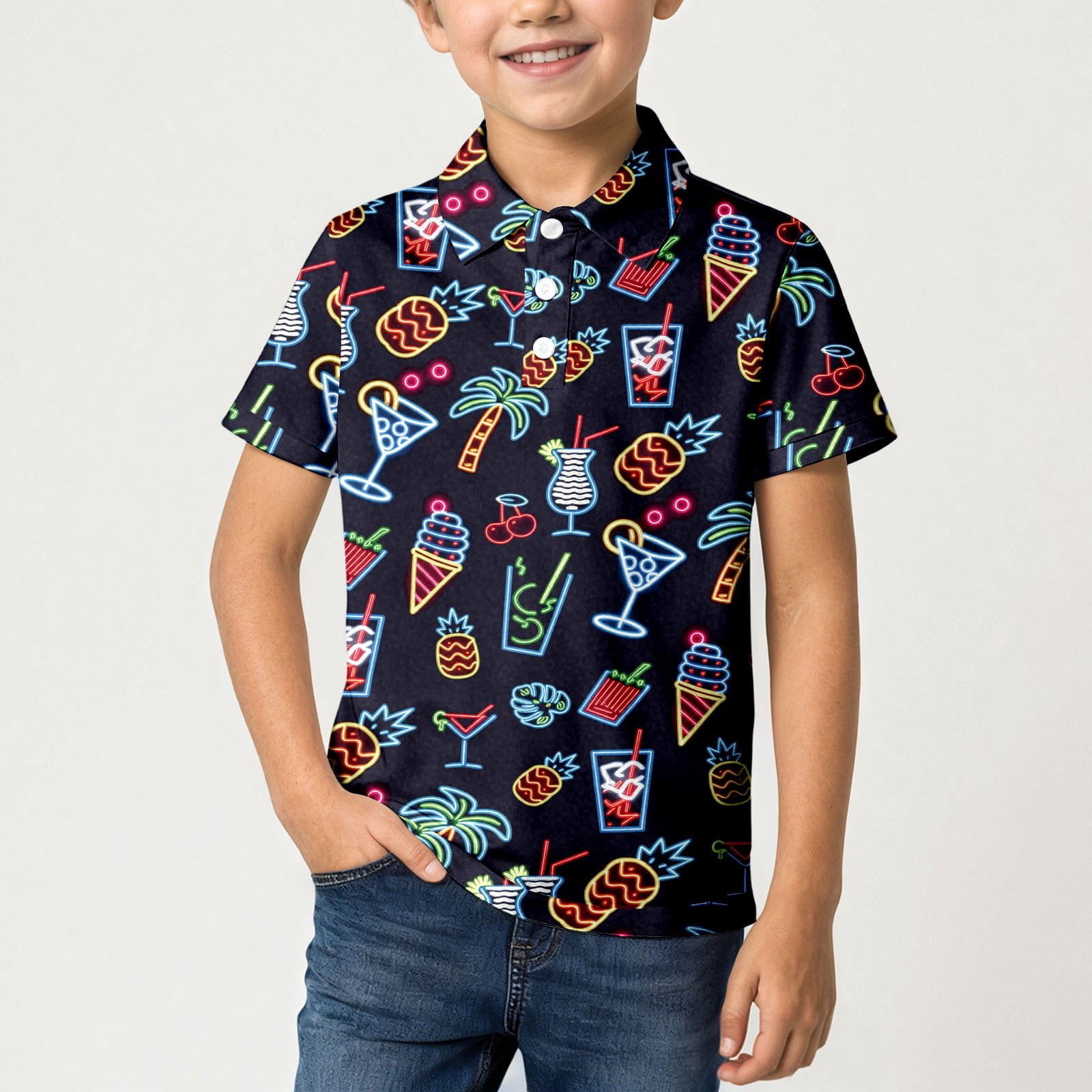 Boys Shirts Cartoon Print Collared Short Sleeve Children Comfort Polo ...