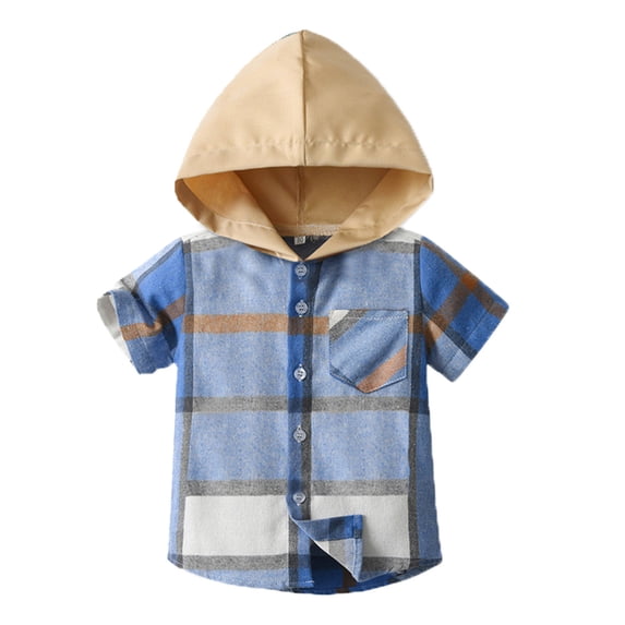 Boys Shirts Kids Short Sleeve Tshirts Plaid Prints Gentleman Hoodeds ...