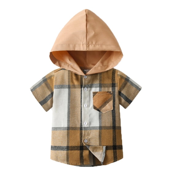 Boys Shirts Kids Short Sleeve Tshirts Plaid Prints Gentleman Hoodeds ...