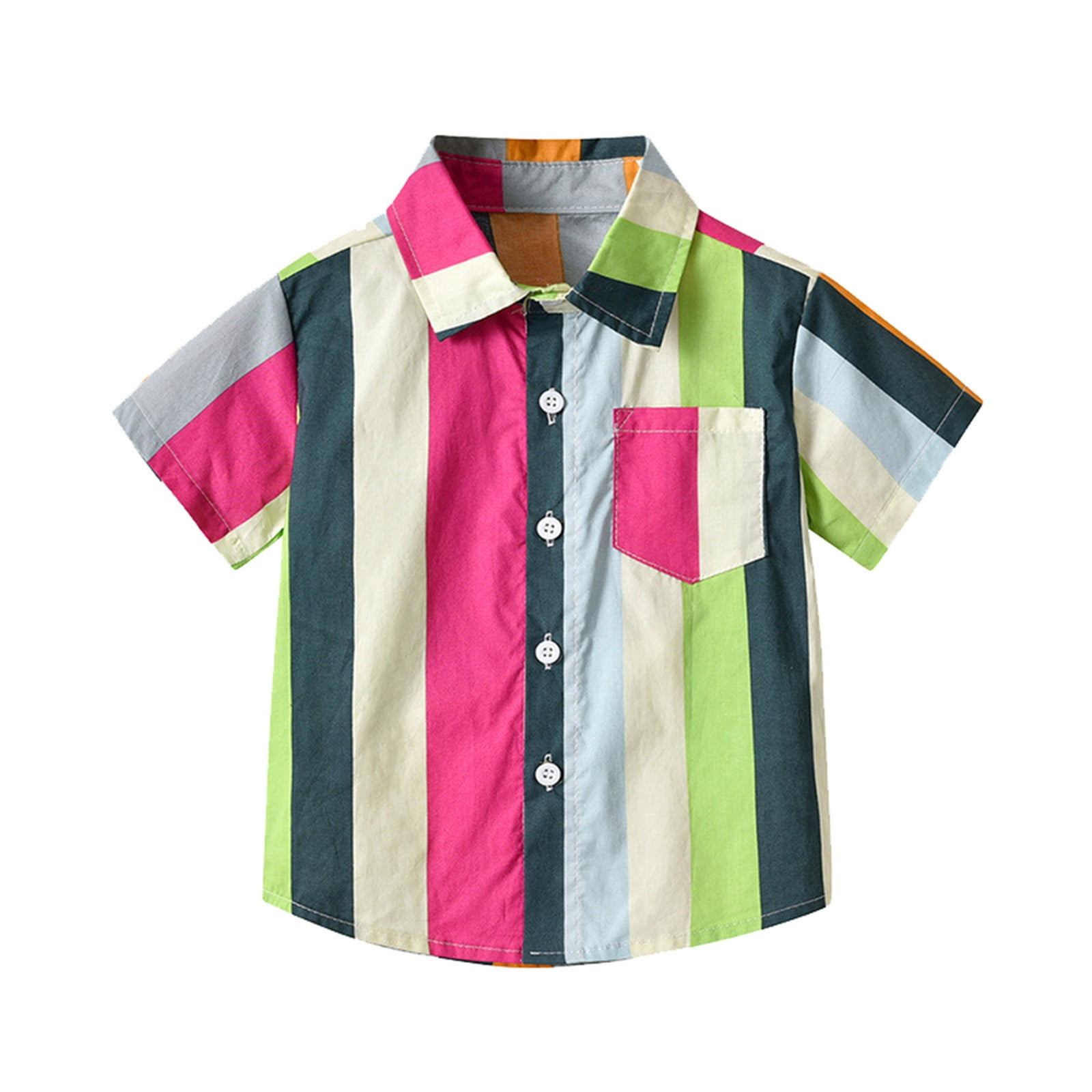 Boys Shirts Short Sleeve Casual Patchwork Striped Gentleman Tops Hawaii ...