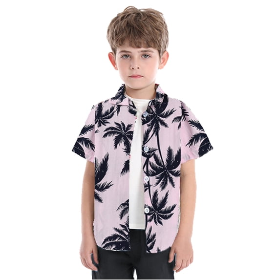Boys Shirts Short Sleeve Hawaiian Flower Print Button Down Tops Summer ...
