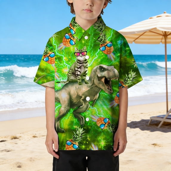 Boys Shirts Short Sleeve Resort Print Button Down Tops Summer ...