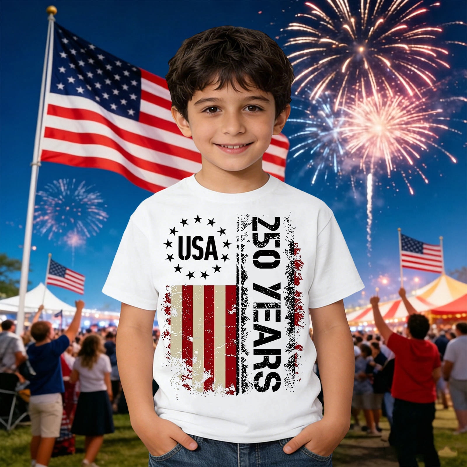 Boys Shirts Size 10-11Y Kids Independence Day Theme Print Crew Neck ...