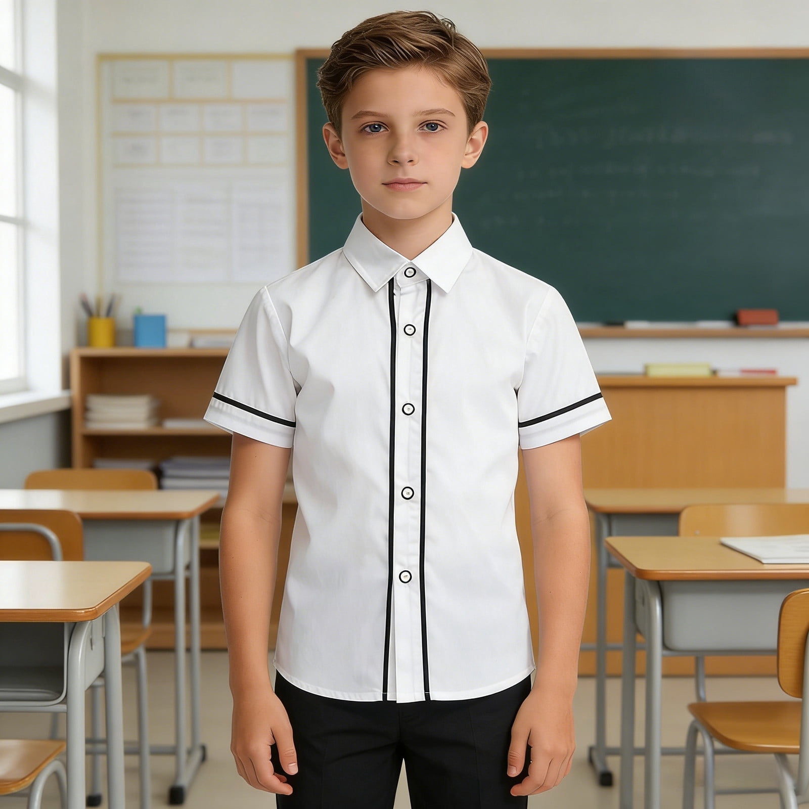 Boys Shirts Size 18-24M Kids Contrast Binding Collared Short Sleeve ...