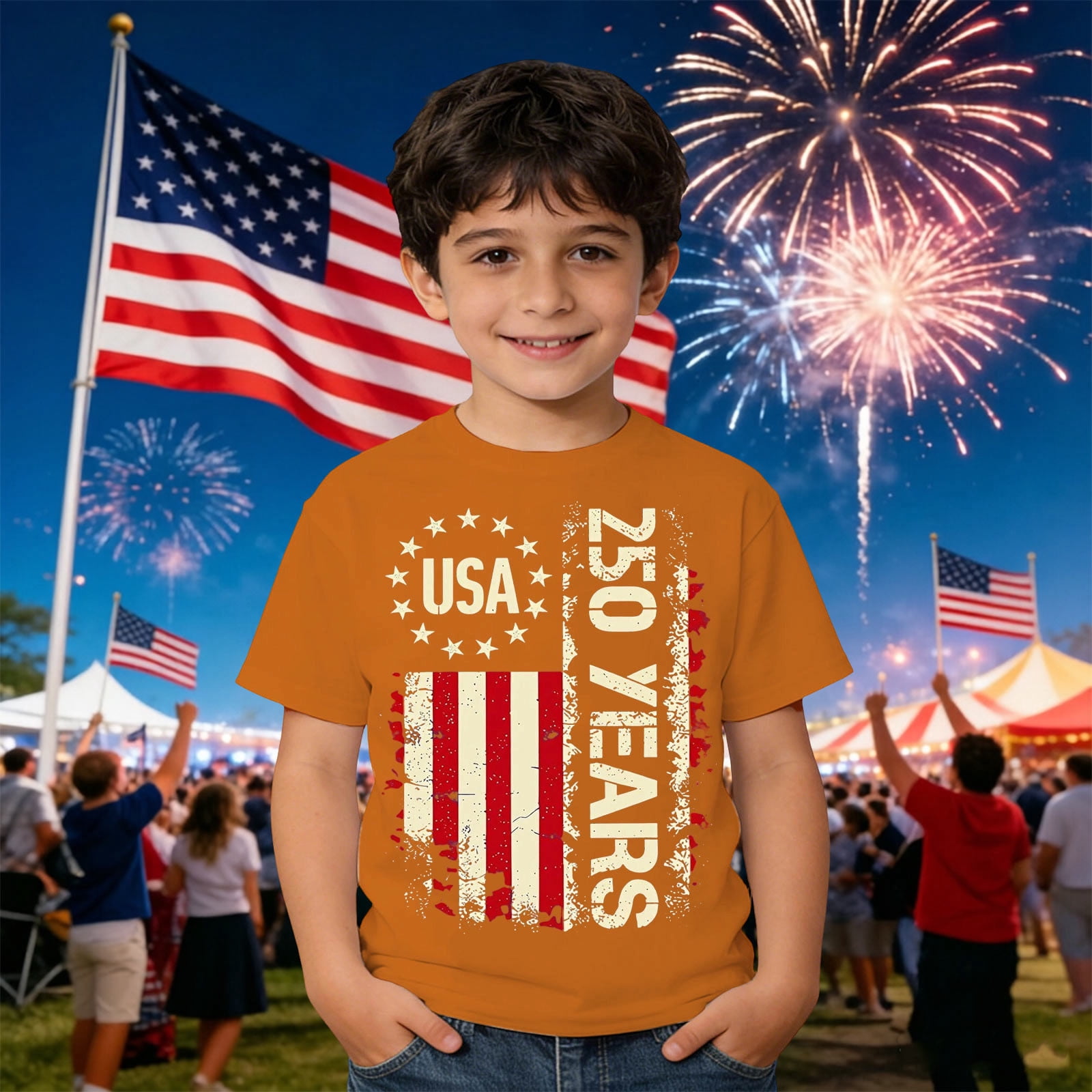 Boys Shirts Size 3-4Y Kids Independence Day Theme Print Crew Neck Short ...