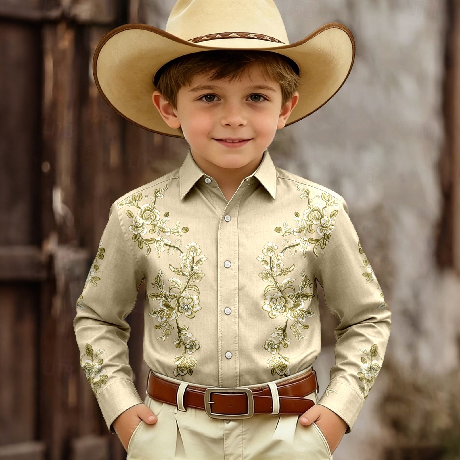 Boys Shirts Size 4-5Y Kids Western Print Long Sleeve Collar Lightweight ...