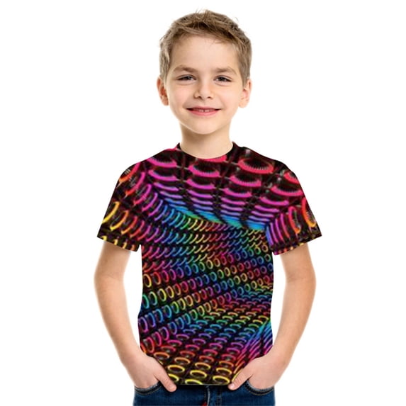 Boys Shirts Size 6-7Y Kids Short Sleeve All Over Print Top Round Neck ...