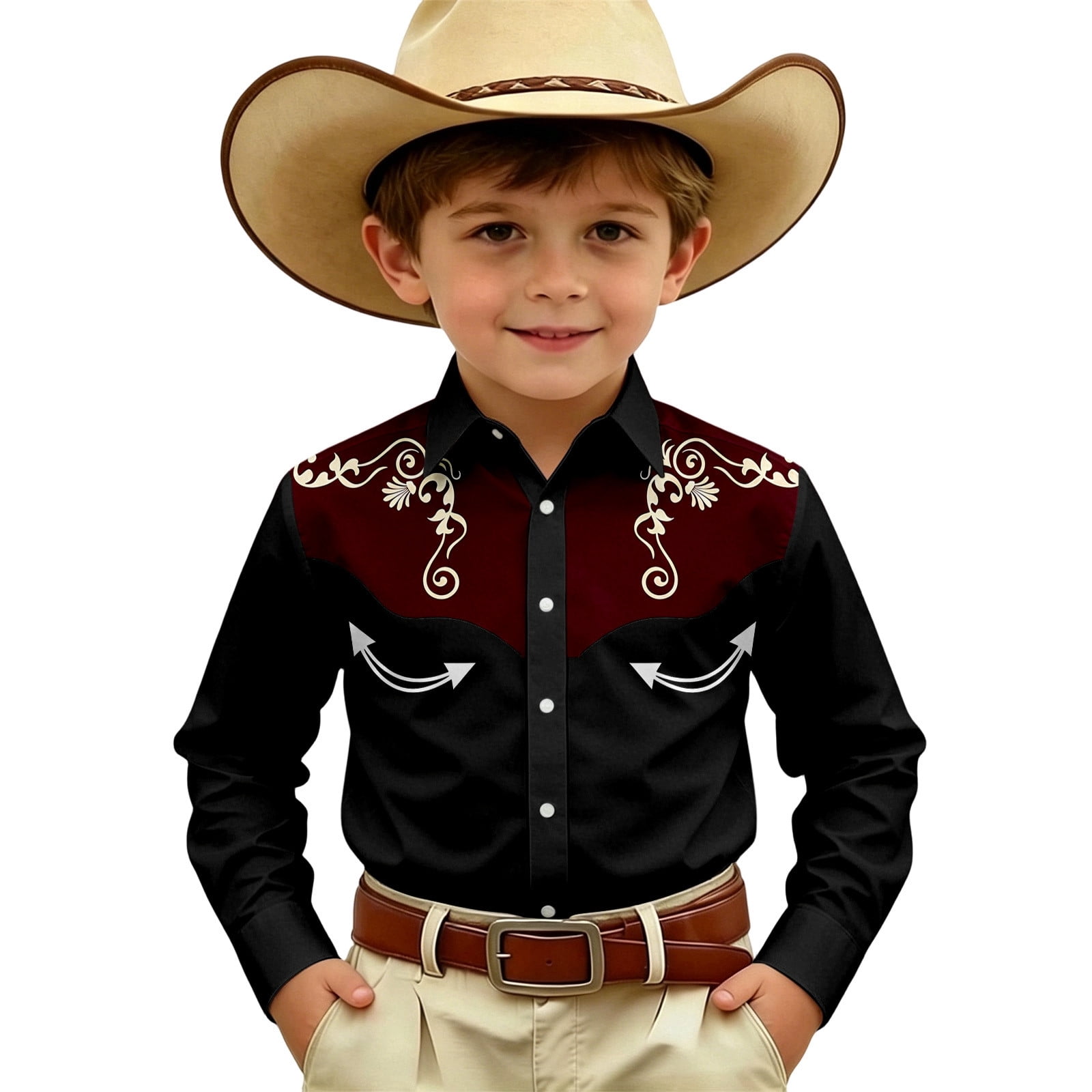 Boys Shirts T Shirt Long Sleeve Western Print Cowboy Style Casual ...