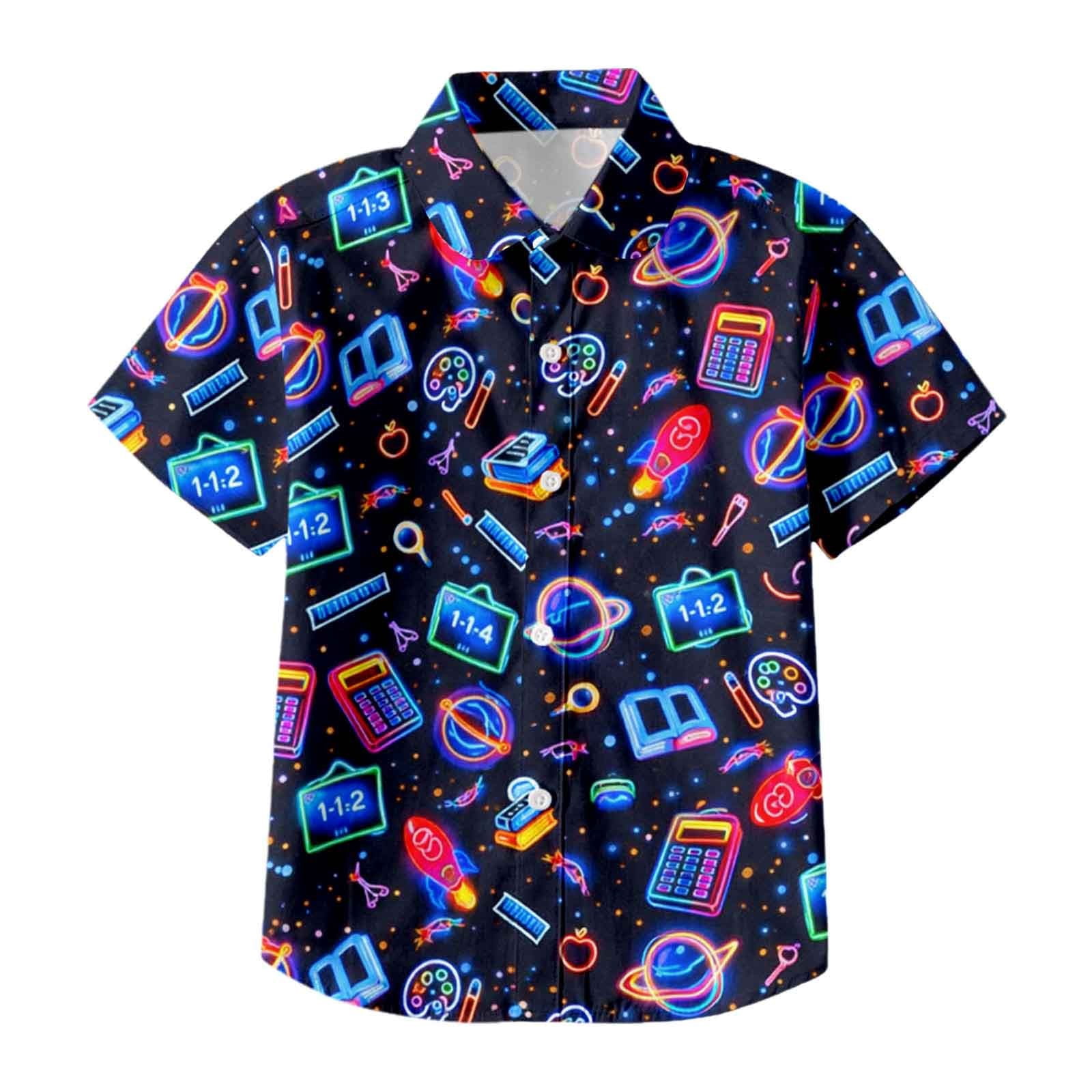 Boys Shirts T Shirt Neon Print Short Sleeve Cardigan | Casual Zip Front ...