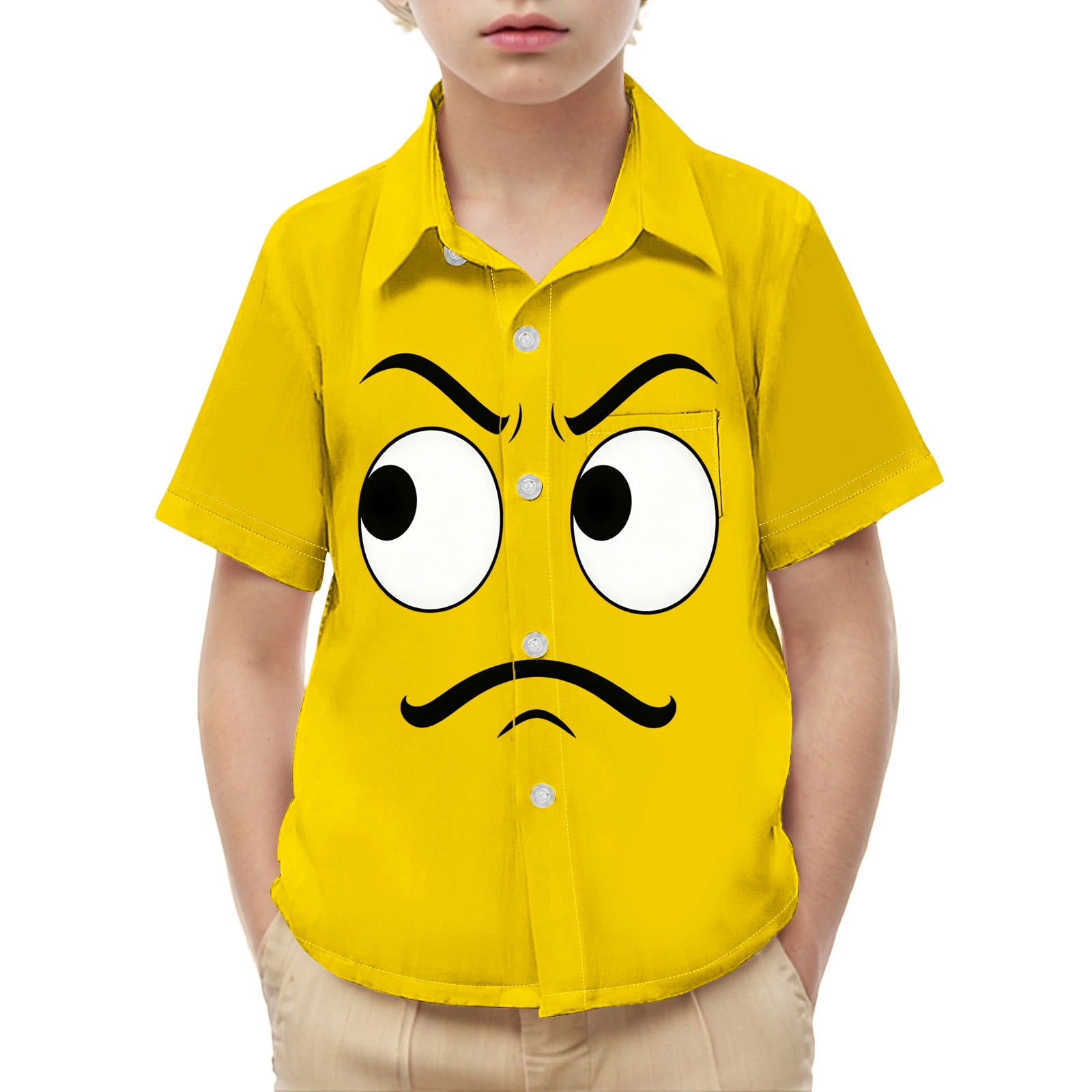 Boys' Short Sleeve Button Down Shirt Yellow, Kids Cartoon Funny Face ...