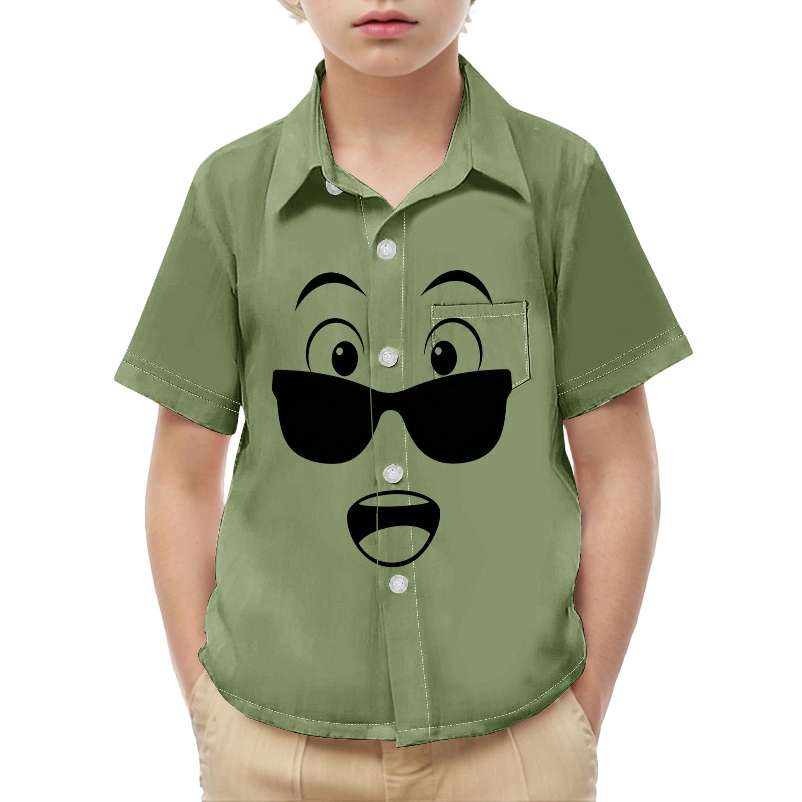 Boys' Short Sleeve Button Down Shirt with Funny Smiley Face Sunglasses ...