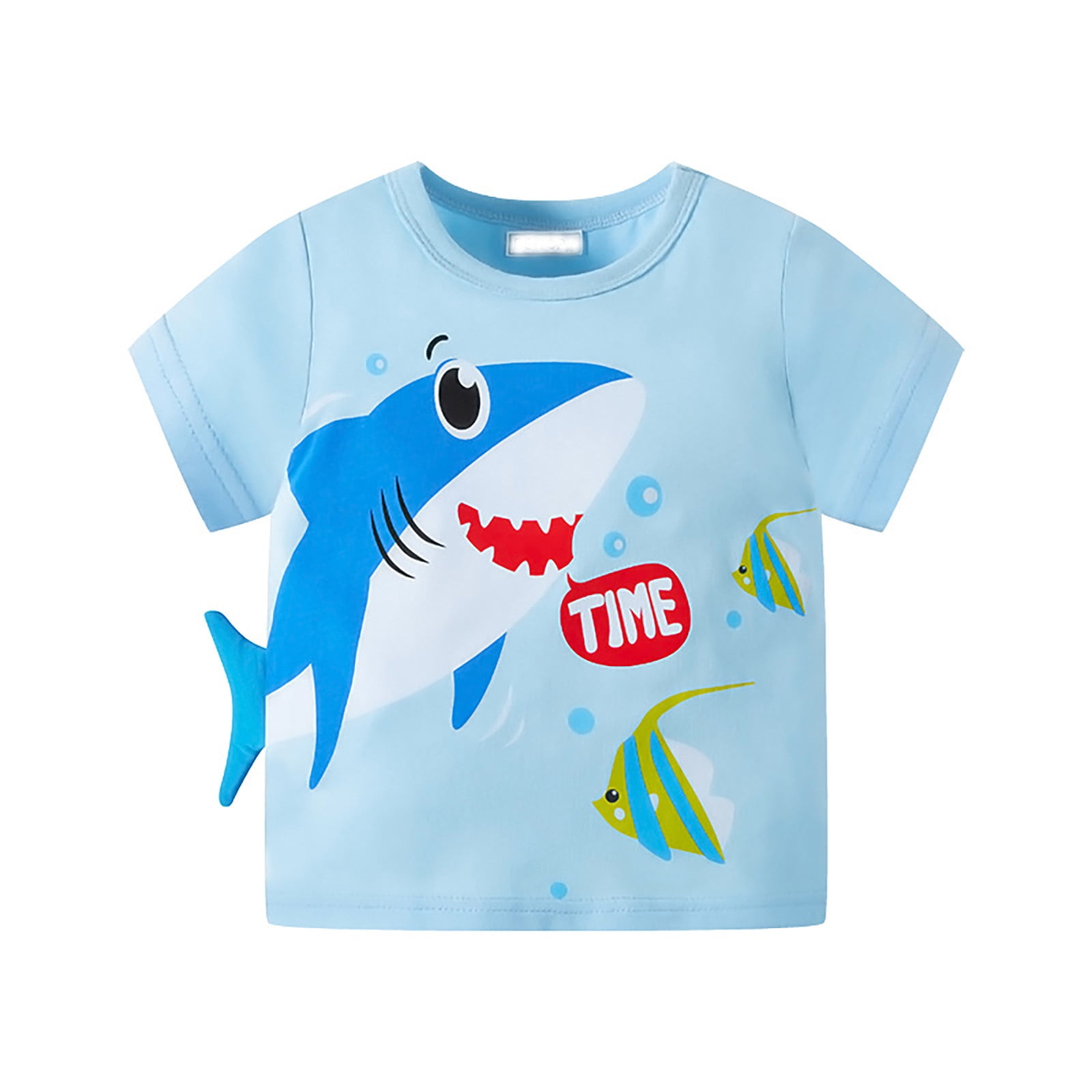Boys Short Sleeve Cartoon Shark Graphic T-Shirt with 3D Tail, Cute Crew ...