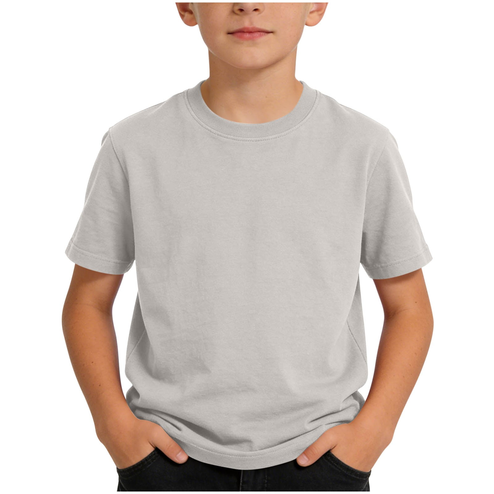 Boys Short Sleeve Cotton T Shirts Kids Summer Crewneck Solid Color Tops ...