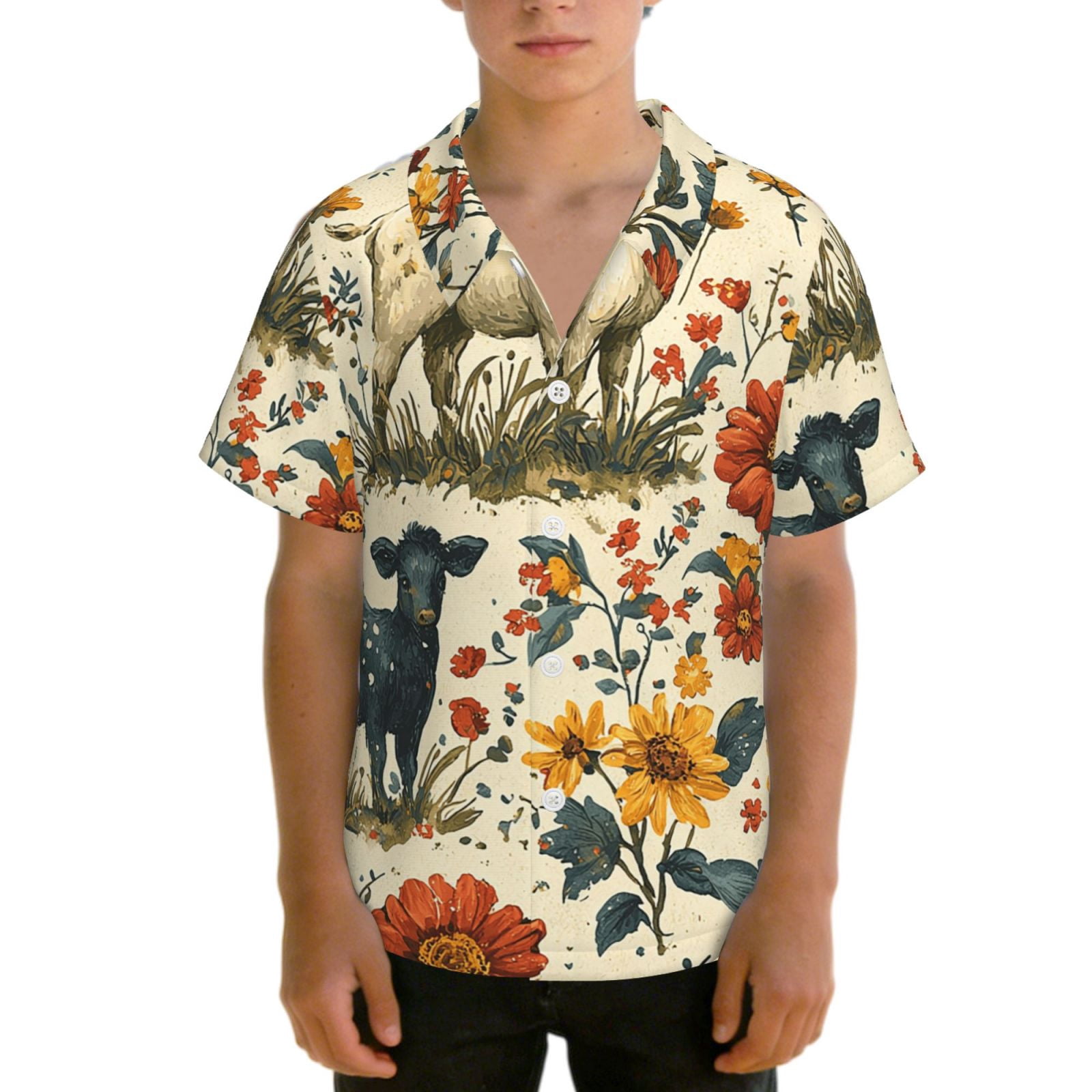 Boys' Short Sleeve Hawaiian Shirt Kids Teens Button Down Beach Tops ...