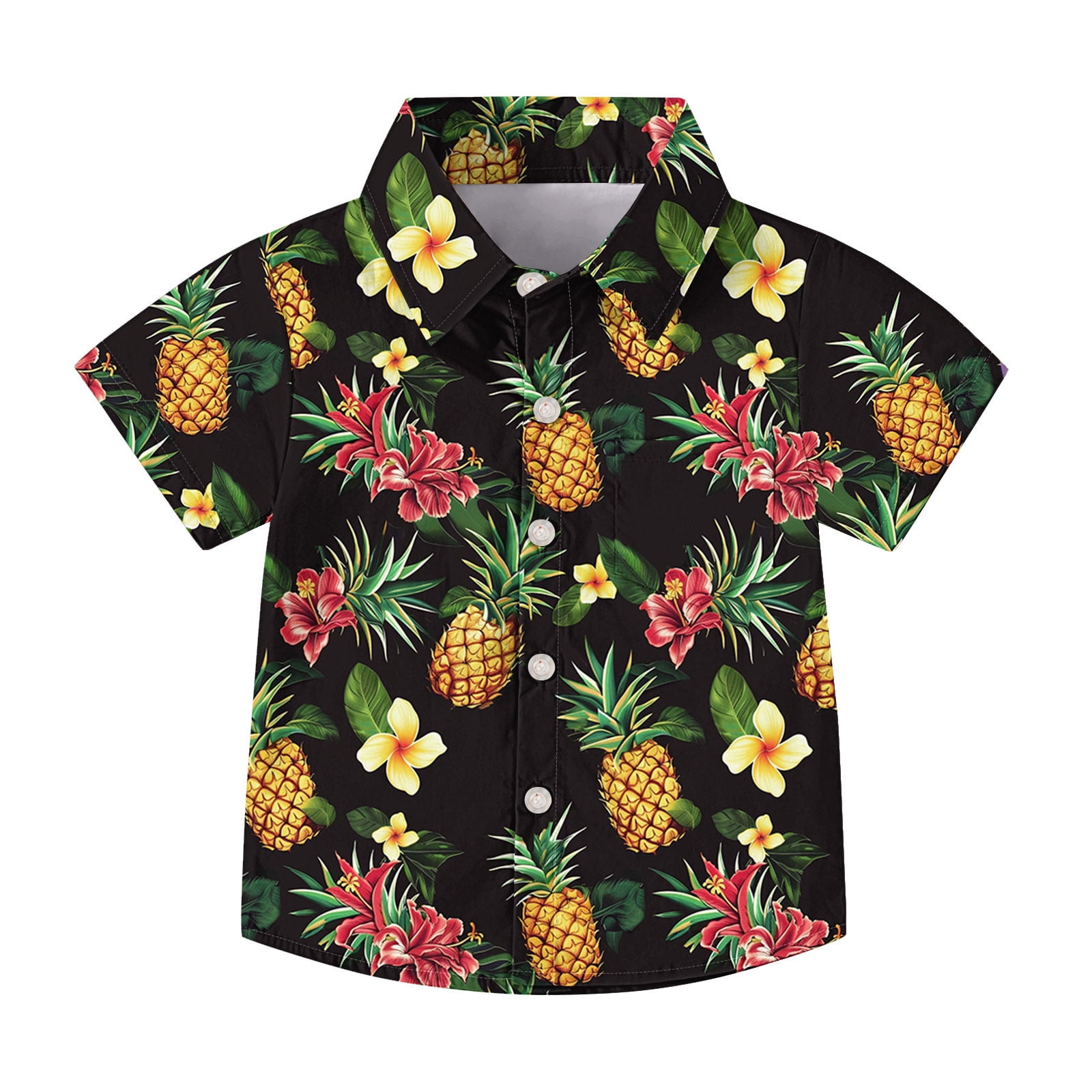 Boys Short Sleeve Hawaiian Shirt Print with Pocket, Soft Breathable ...