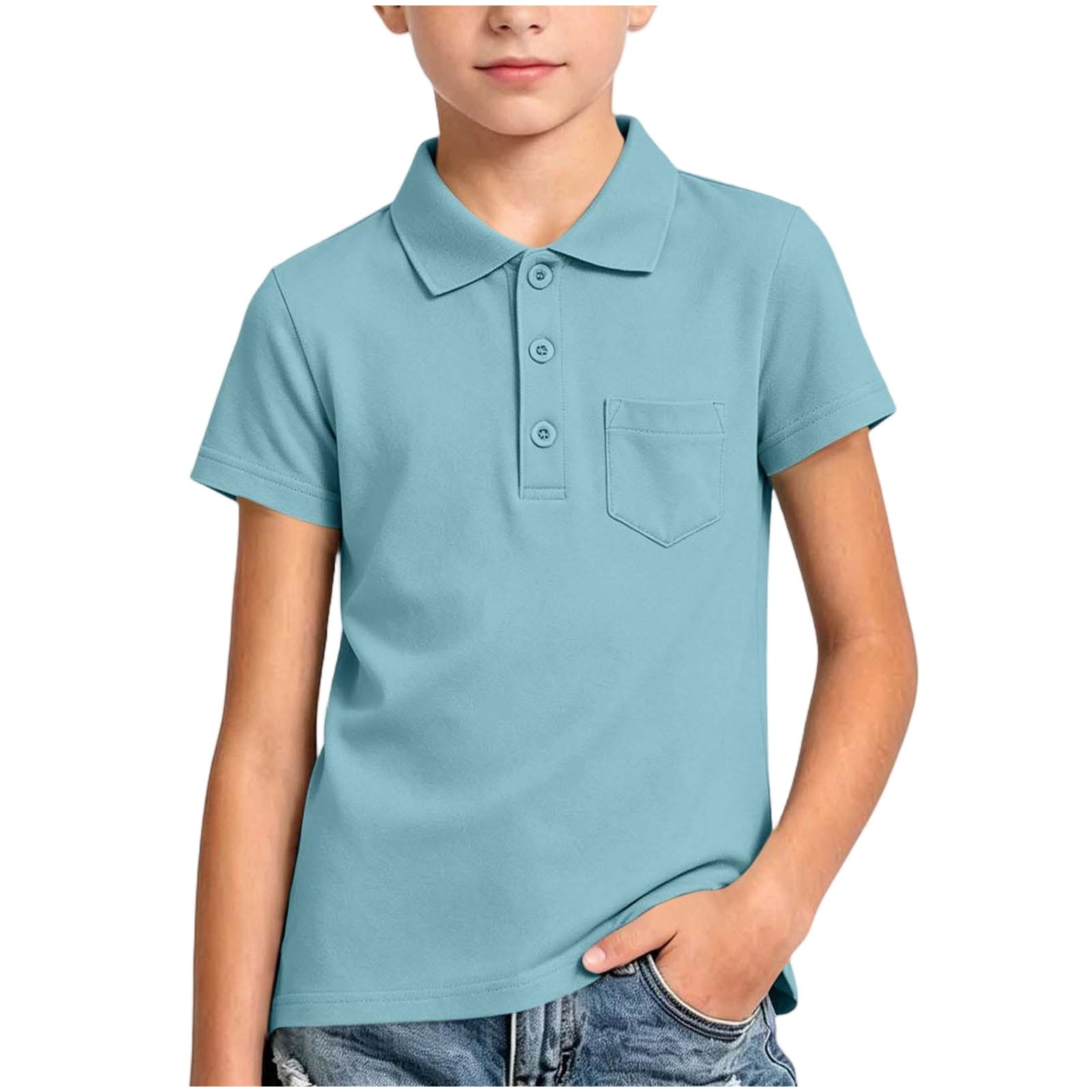 Boys' Short Sleeve Jersey Cotton Polo Shirt with Chest Pocket - Uniform ...