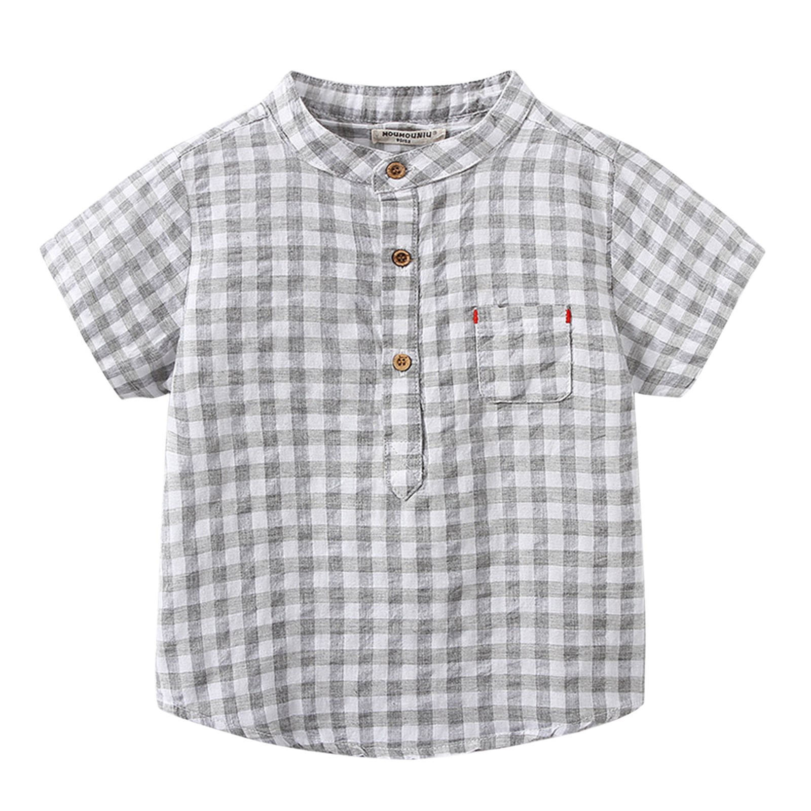 Boys Short Sleeve Plaid Shirt Half Button Mandarin Collar Shirt Toddler ...