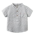 Boys Short Sleeve Plaid Shirt Half Button Mandarin Collar Shirt Toddler ...