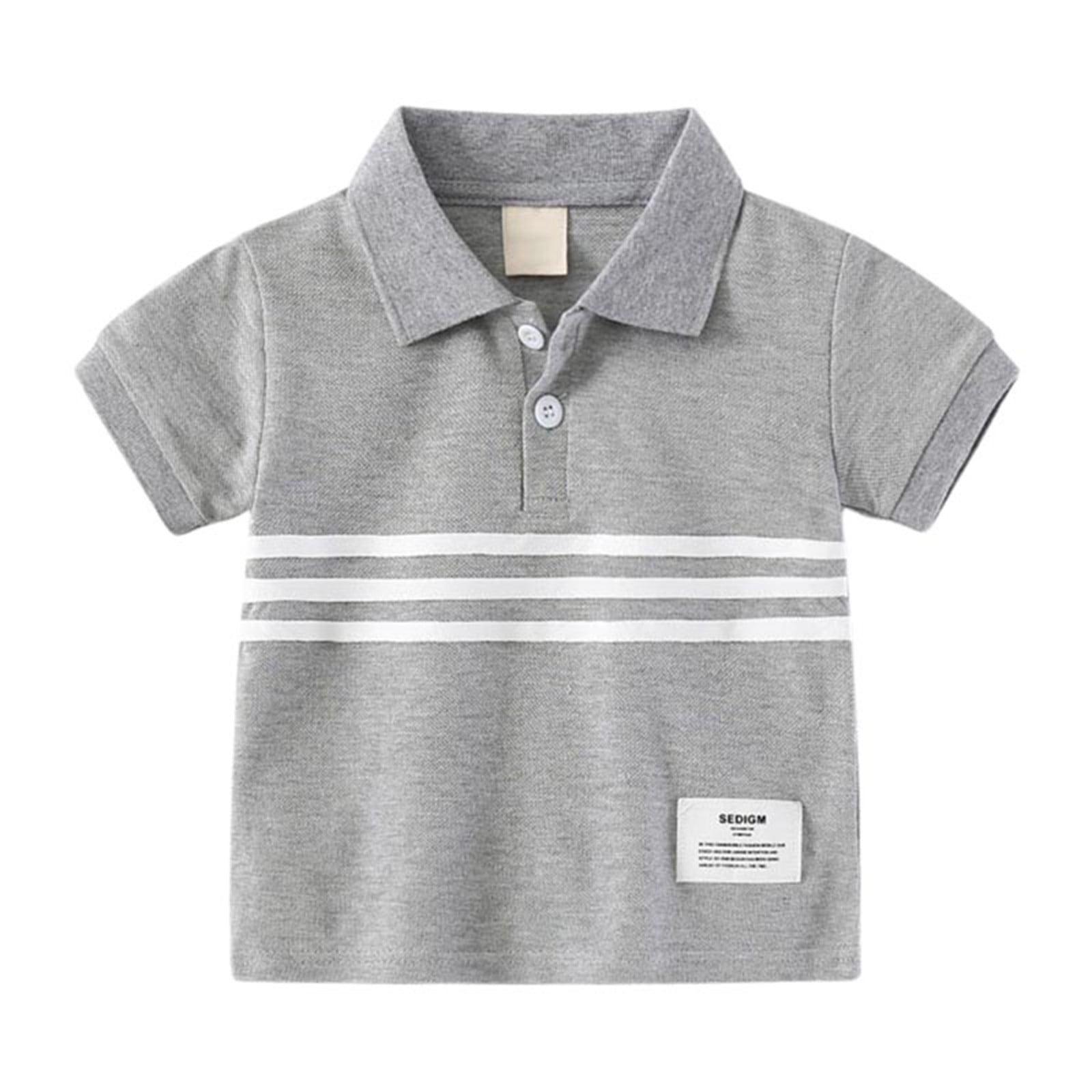Boys Short Sleeve Polo Shirt Striped Short Sleeve Button Closure ...