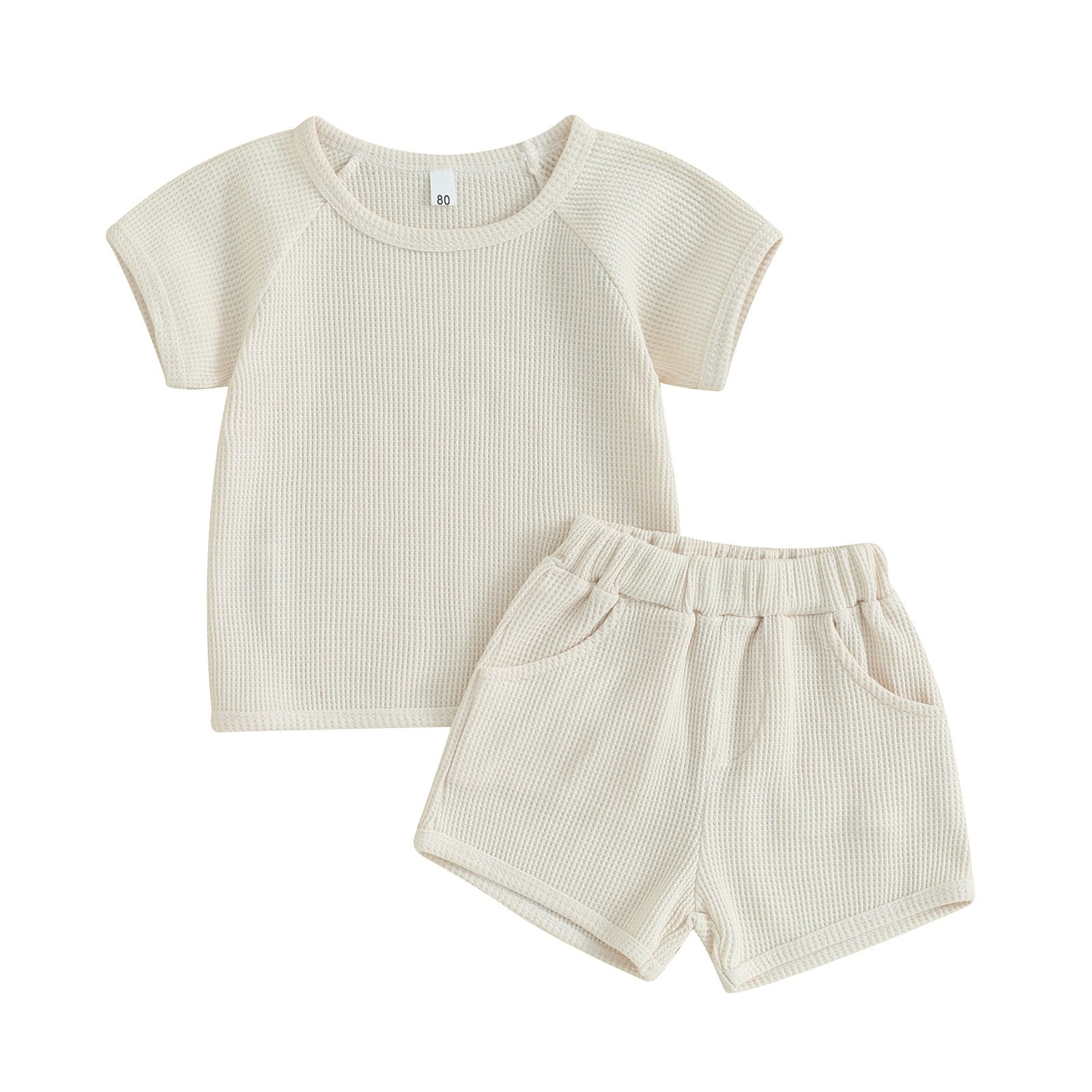 Boys Short Sleeve Set for 1-4 Years, Round Neck Top with Shorts, Coffee ...