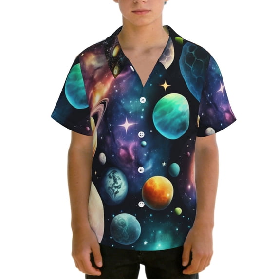 Boys Short Sleeve Summer Beach Tops Teenage Kids Button Down Hawaiian ...