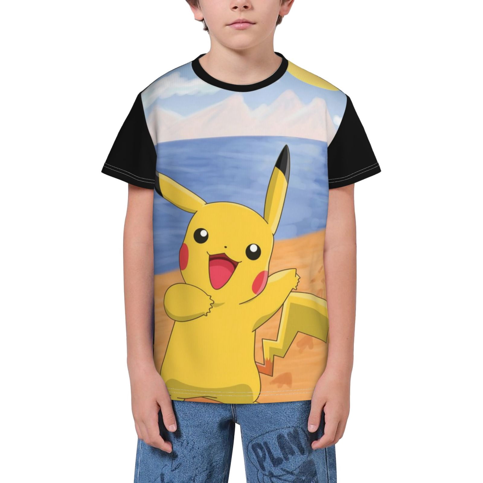 Boys' Short Sleeve T-Shirt Pikachu Beach Crewneck T Shirts 3D Printing ...