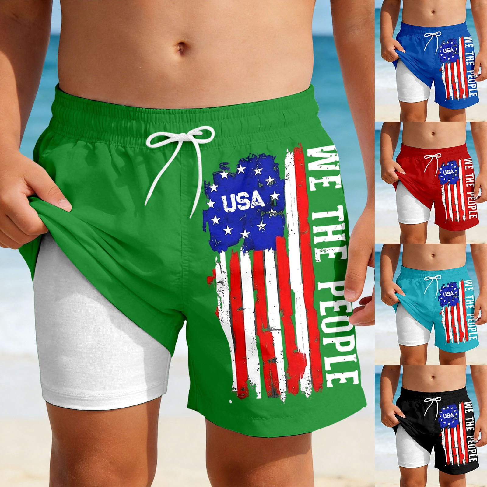 Boys Shorts Beachwear Boys Patriotic Print Double Layer Swim Shorts ...