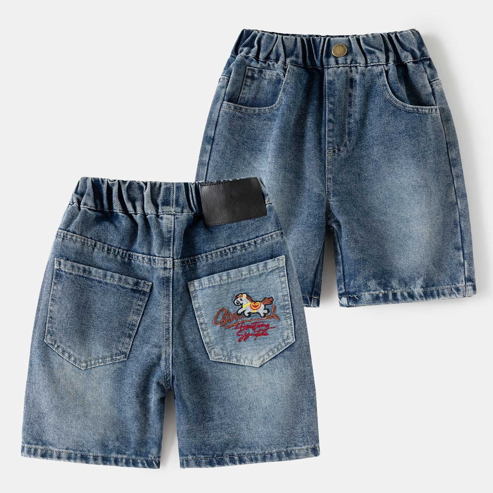 Boys Shorts Cartoon Embroidery Loose Denim Shorts for Boys Casual Boys ...